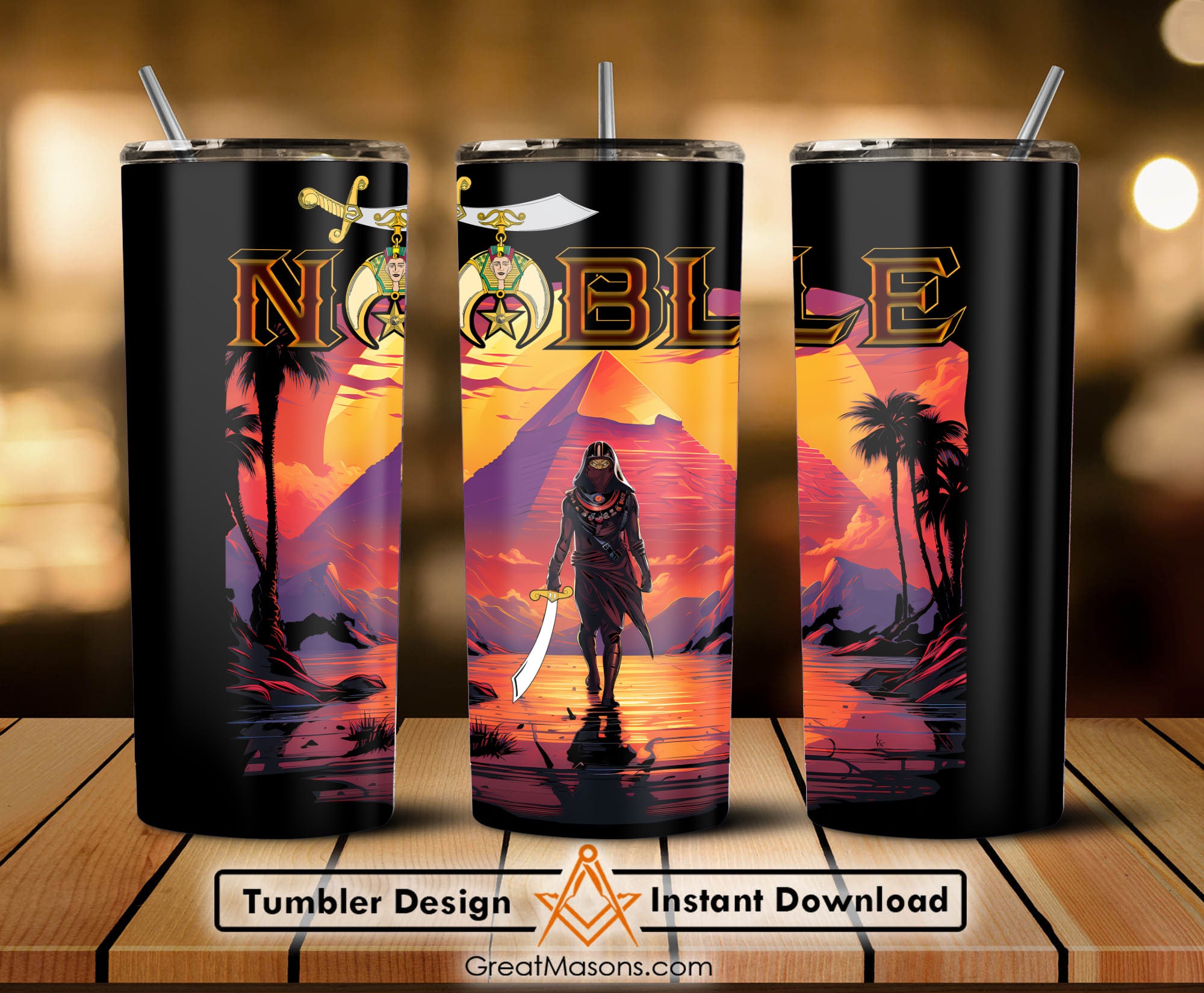 Noble Shriner Egyptian Warrior Pharaoh Pyramid - Skinny Tumbler Wrap P ...