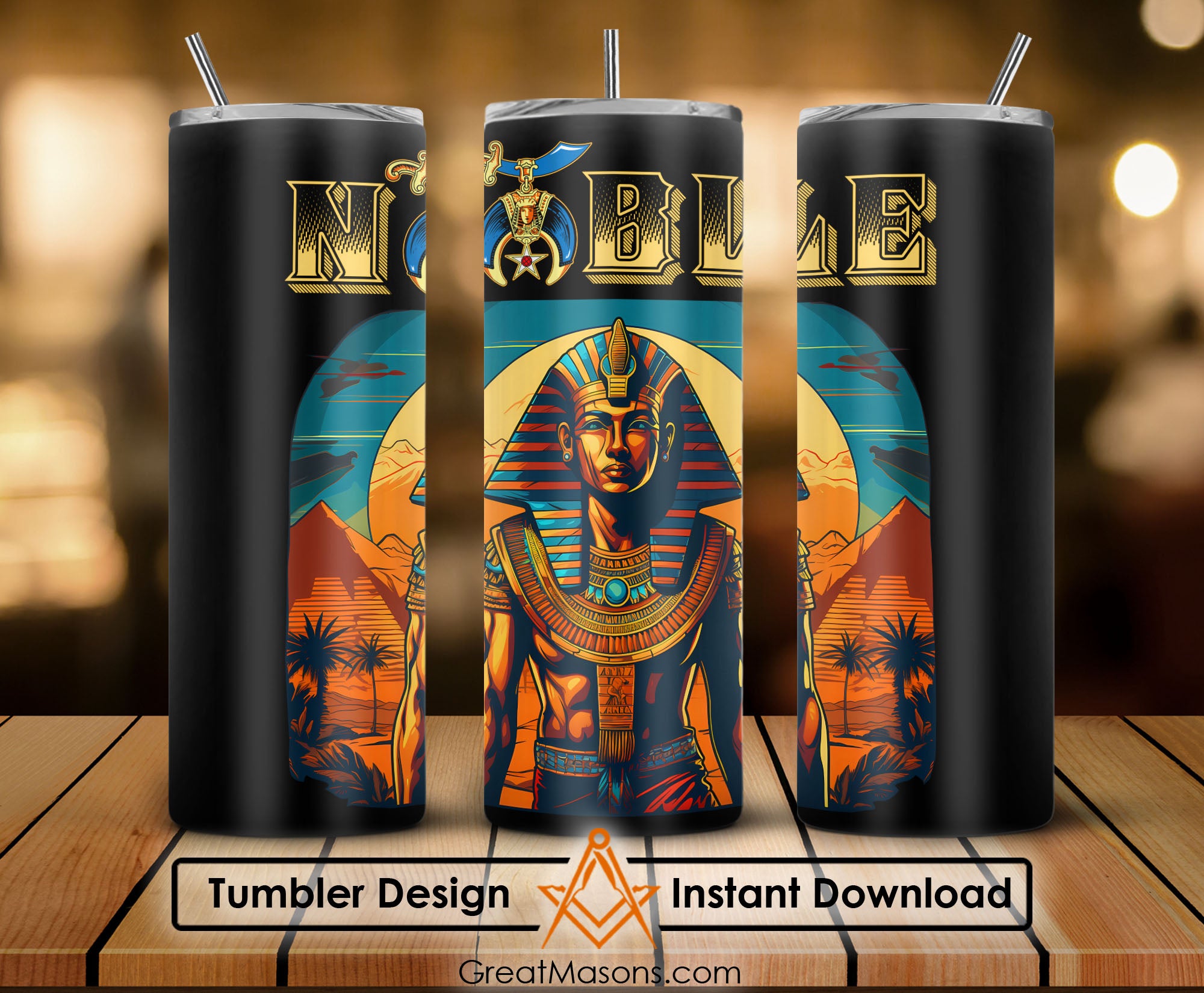 Noble Shriner Egyptian Pharaoh King Pyramids - Skinny Tumbler Wrap PNG ...