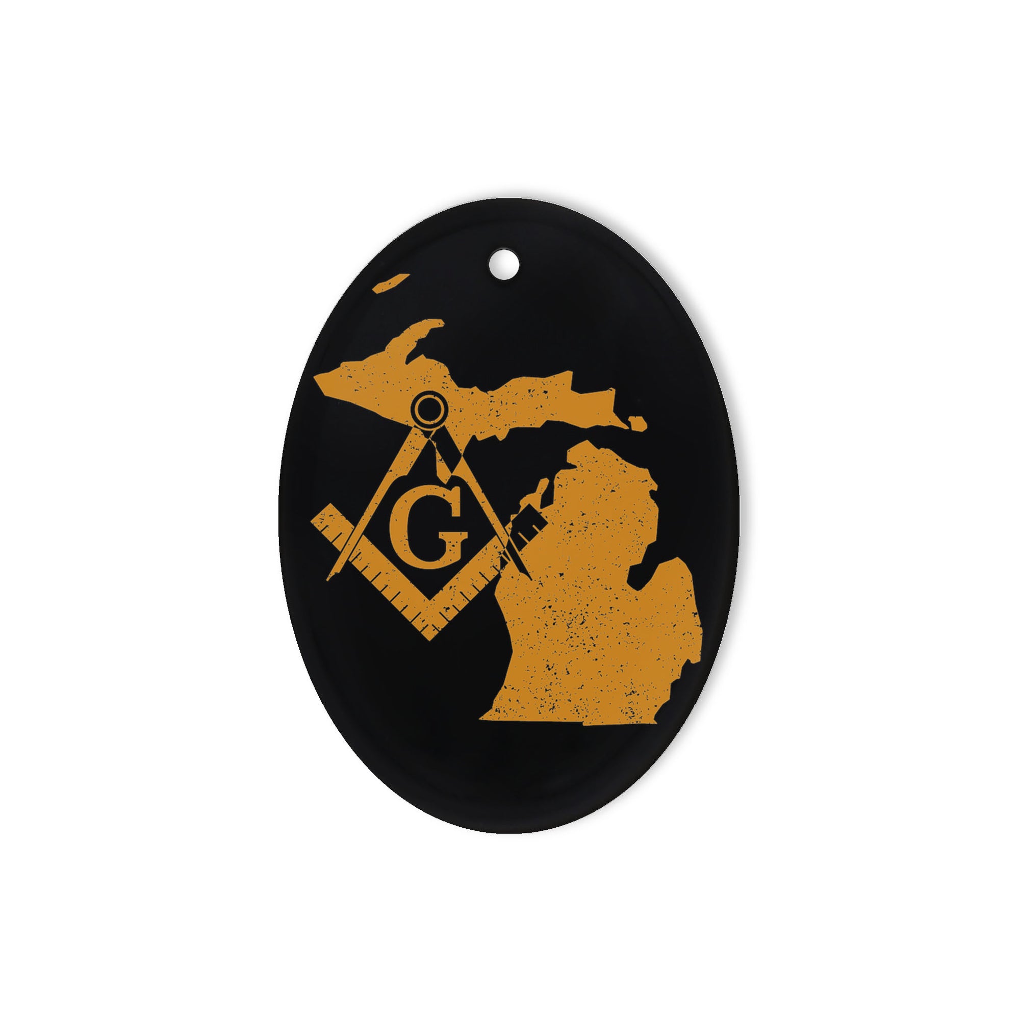 Michigan square & compass freemason symbol state map - Oval Ceramic Or ...