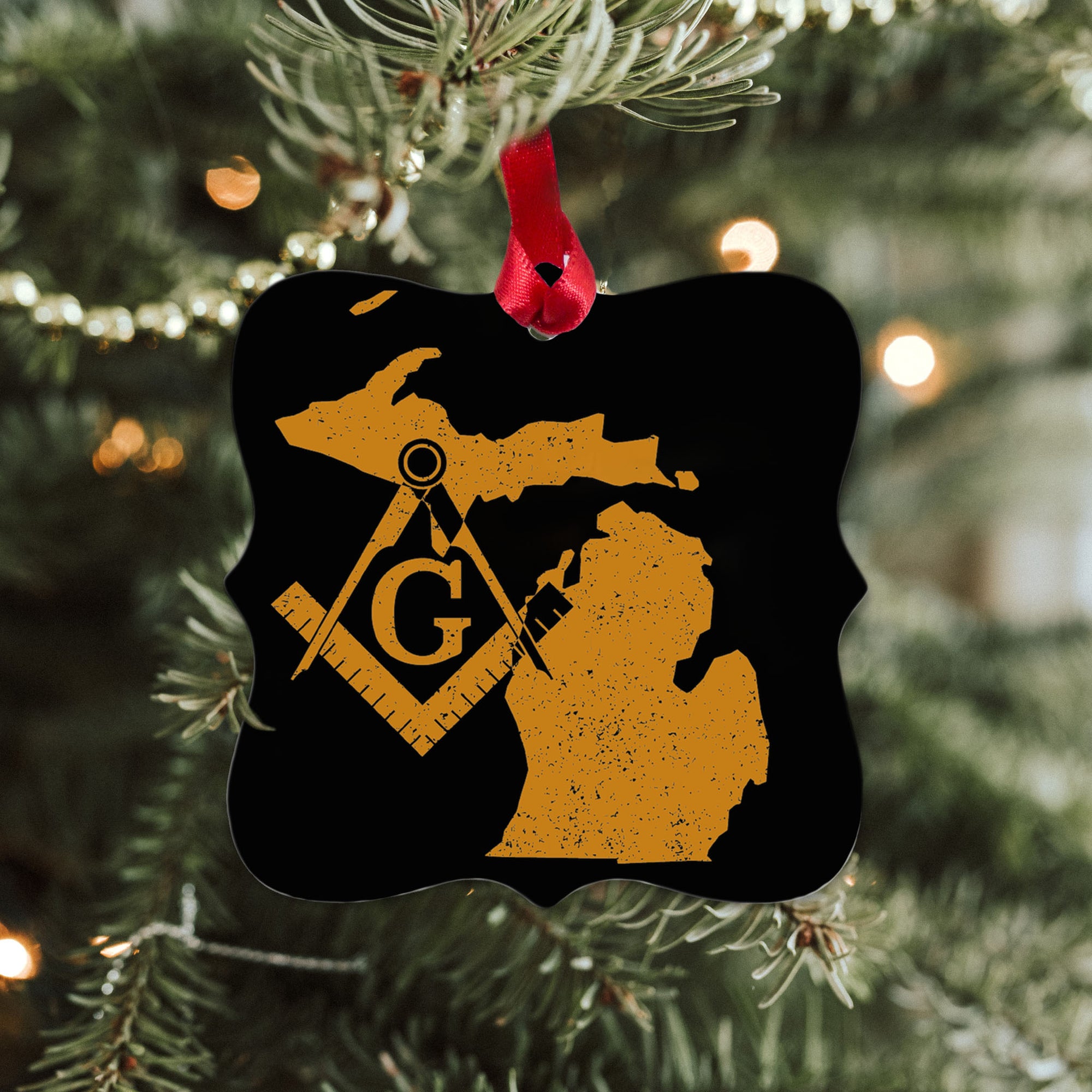 Michigan square & compass freemason symbol state map - Square Aluminum ...