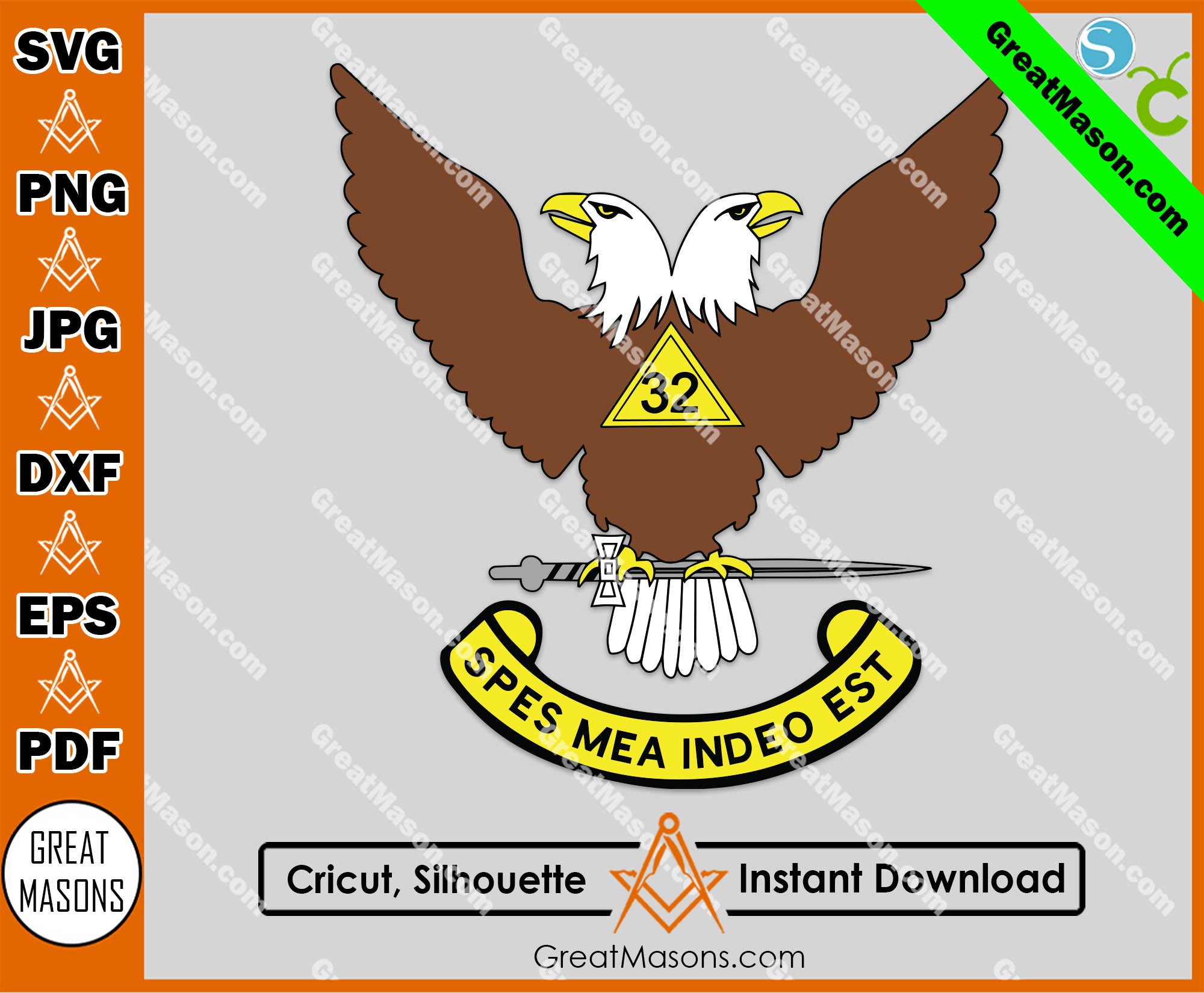 32nd Degree Scottish Rite Wings Up Spes Mea In Deo Est SVG, Png, Eps ...