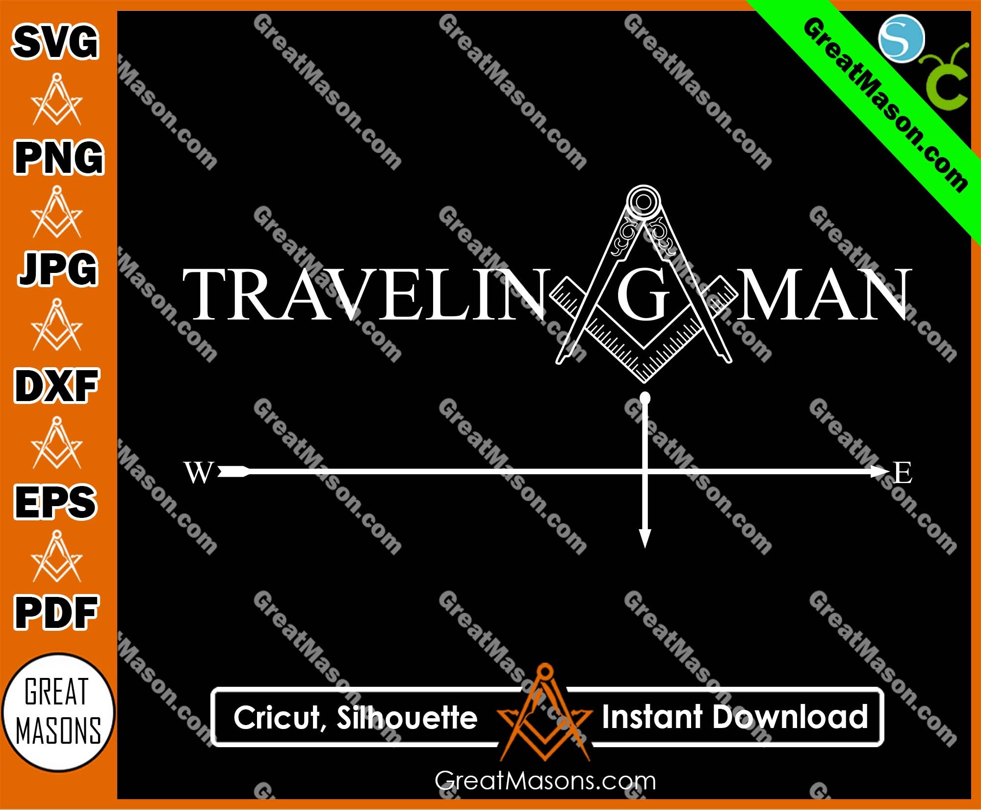 Mason Traveling Man Masonic Design SVG, Png, Eps, Dxf, Jpg, Pdf File ...