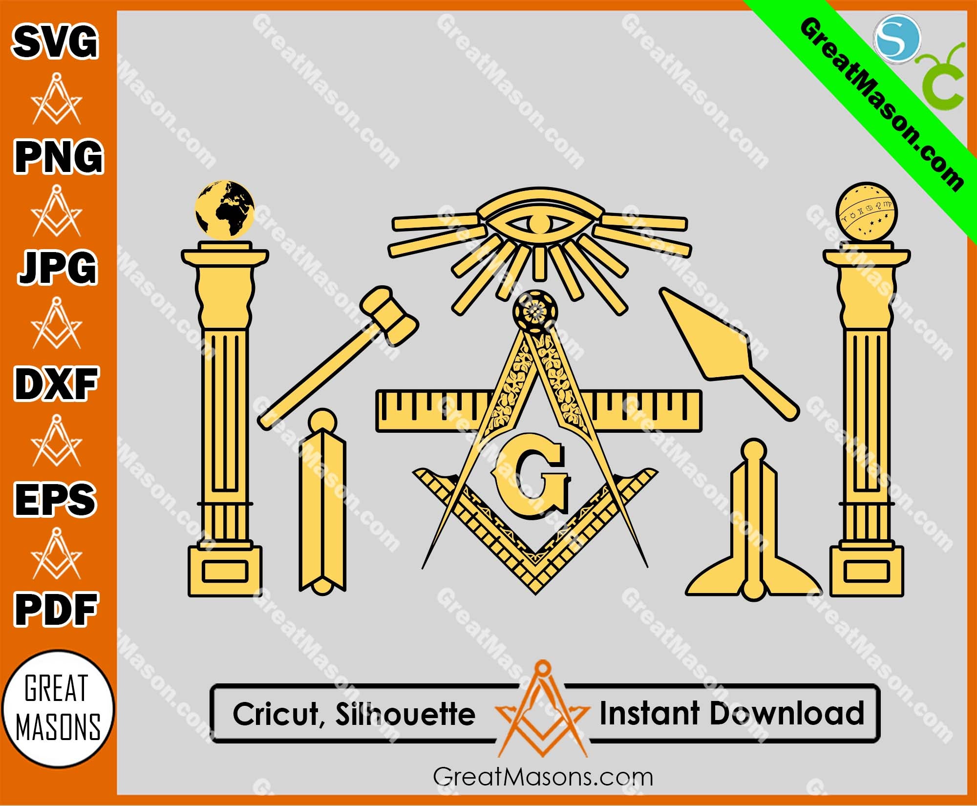 Masonic Well Equipped Columns Pillars Symbols SVG, Png, Eps, Dxf, Jpg ...