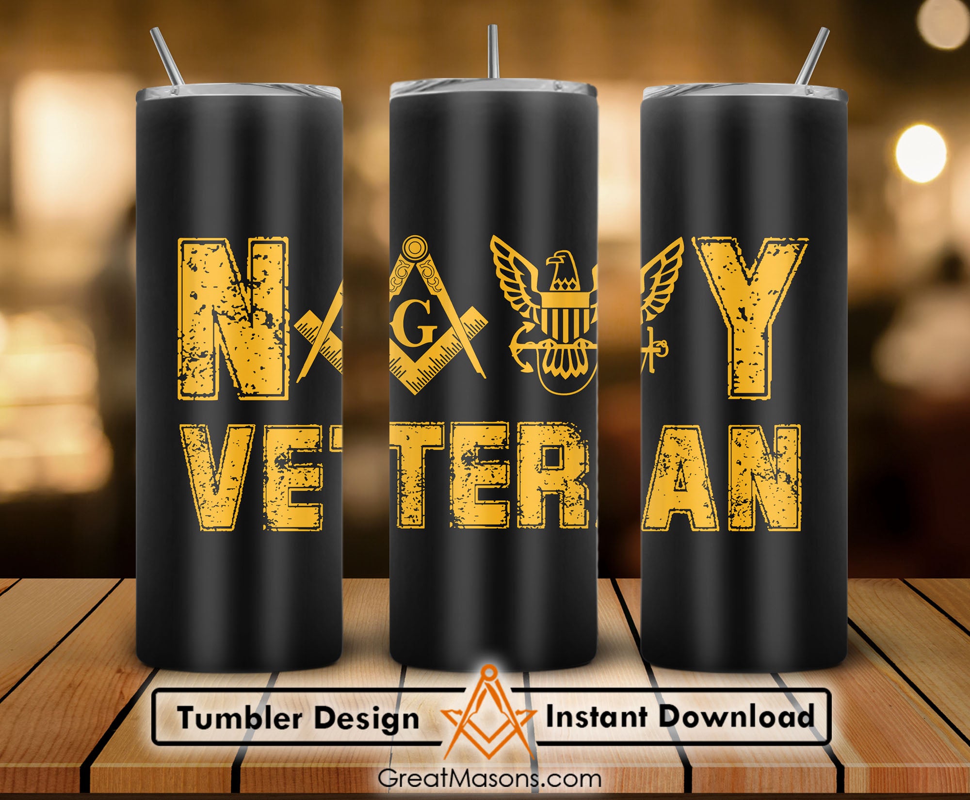 US Navy Veteran Mason Masonic Freemasons Skinny Tumbler Wrap Png Strai ...
