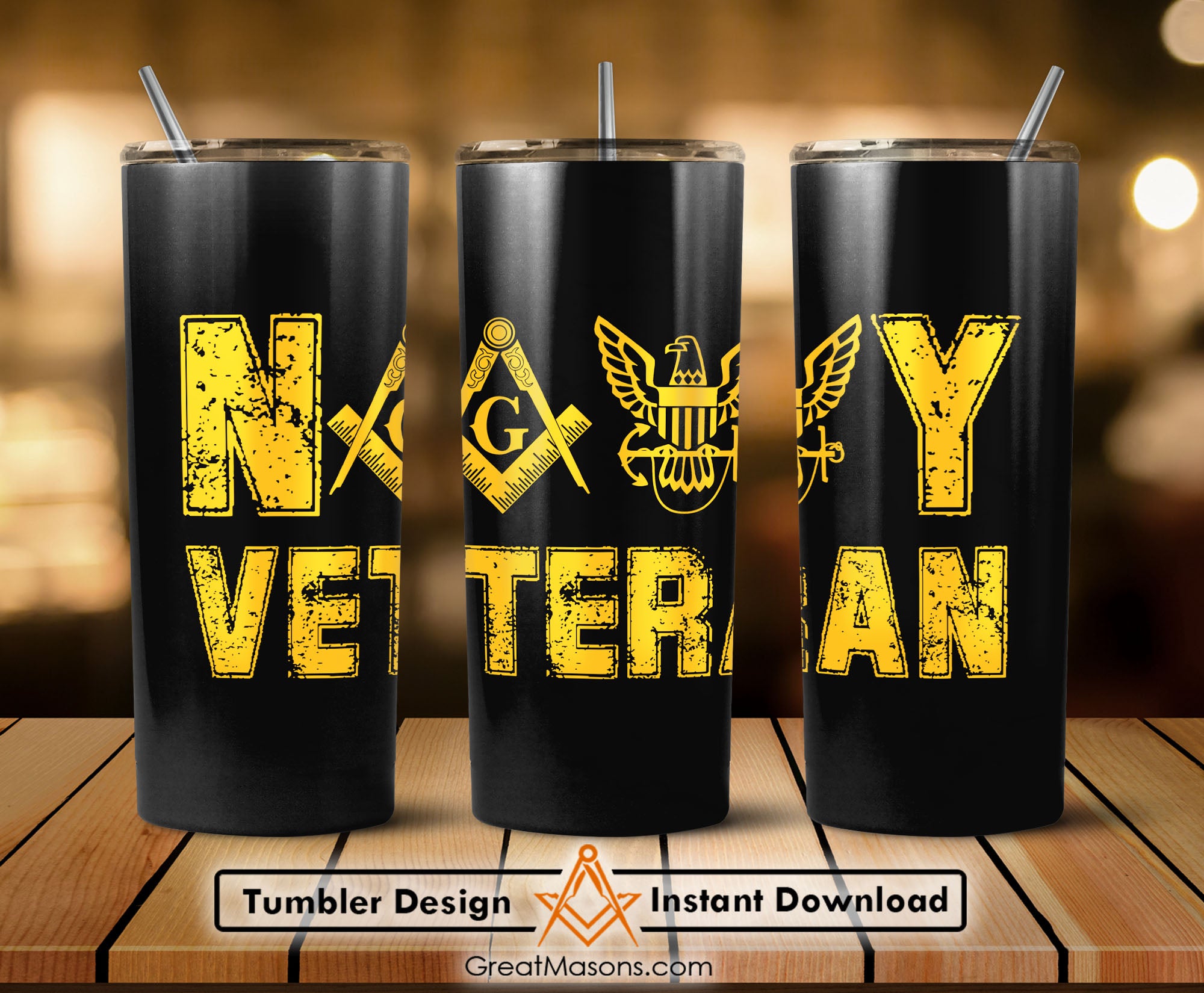 US Navy Veteran Mason Masonic Freemasons Skinny Tumbler Wrap Png Strai ...