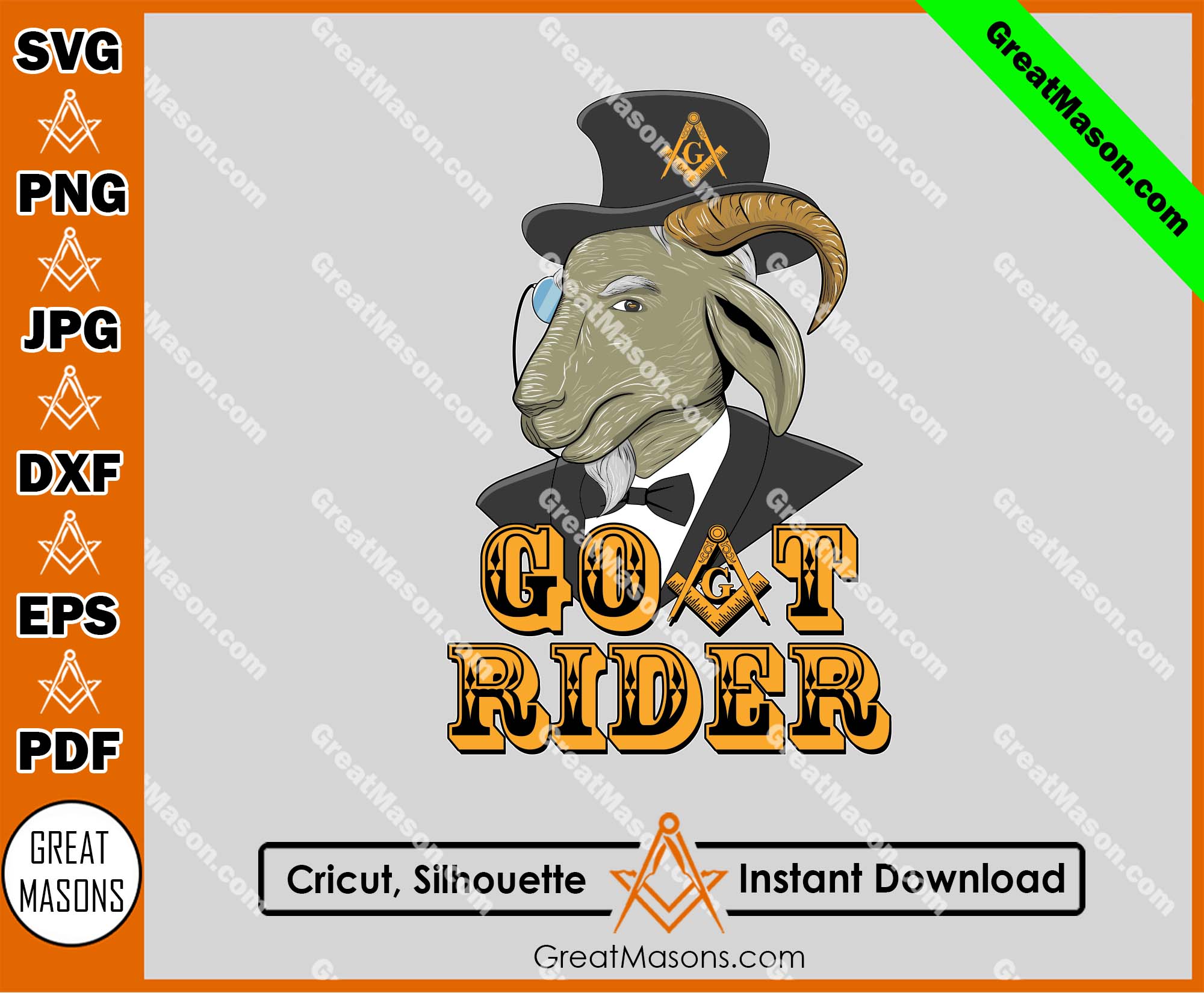 Goat Rider Masonic Brother Top Hat Monocle SVG, Png, Eps, Dxf, Jpg, Pd ...