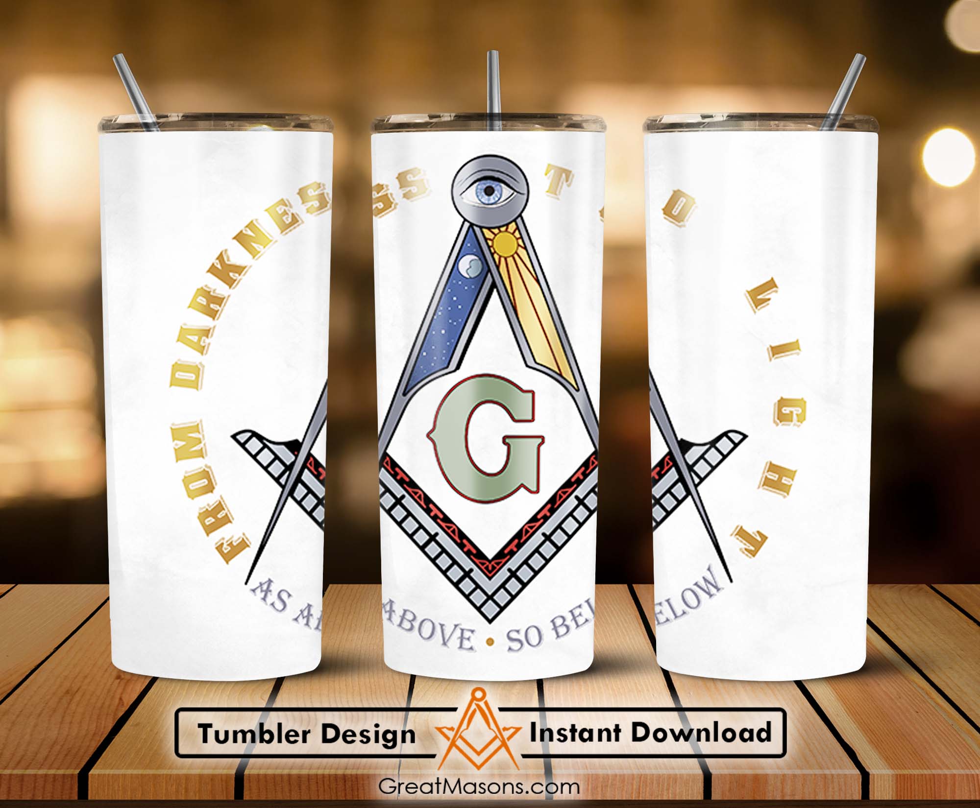 Masonic Square And Compasses From Darkness To Light Skinny Tumbler Wra ...