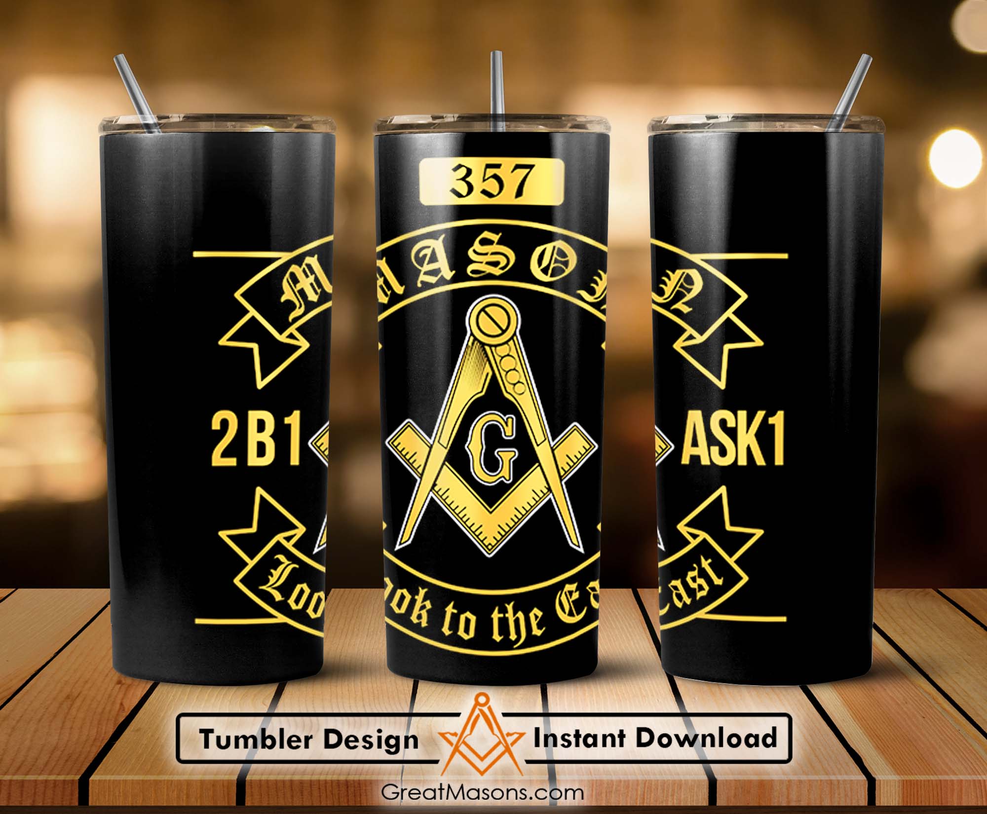 Mason 357 2B1ASK1 Look To The East Freemasons Skinny Tumbler Wrap Png ...