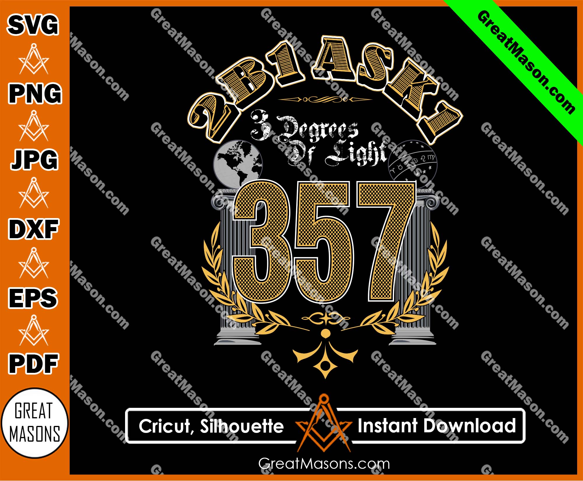 Mason 2B1ASK1 3 Degrees of Light 357 Brotherhood SVG, Png, Eps, Dxf, J ...